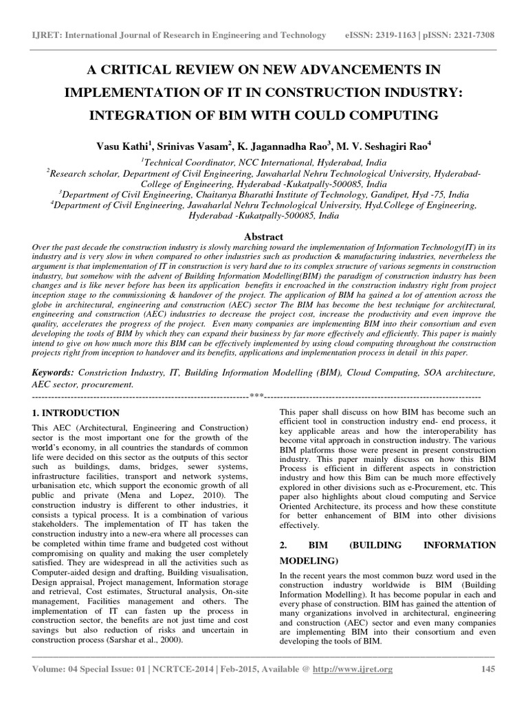 A Critical Review On New Advancements in | PDF | Building Information Modeling | Cloud Computing
