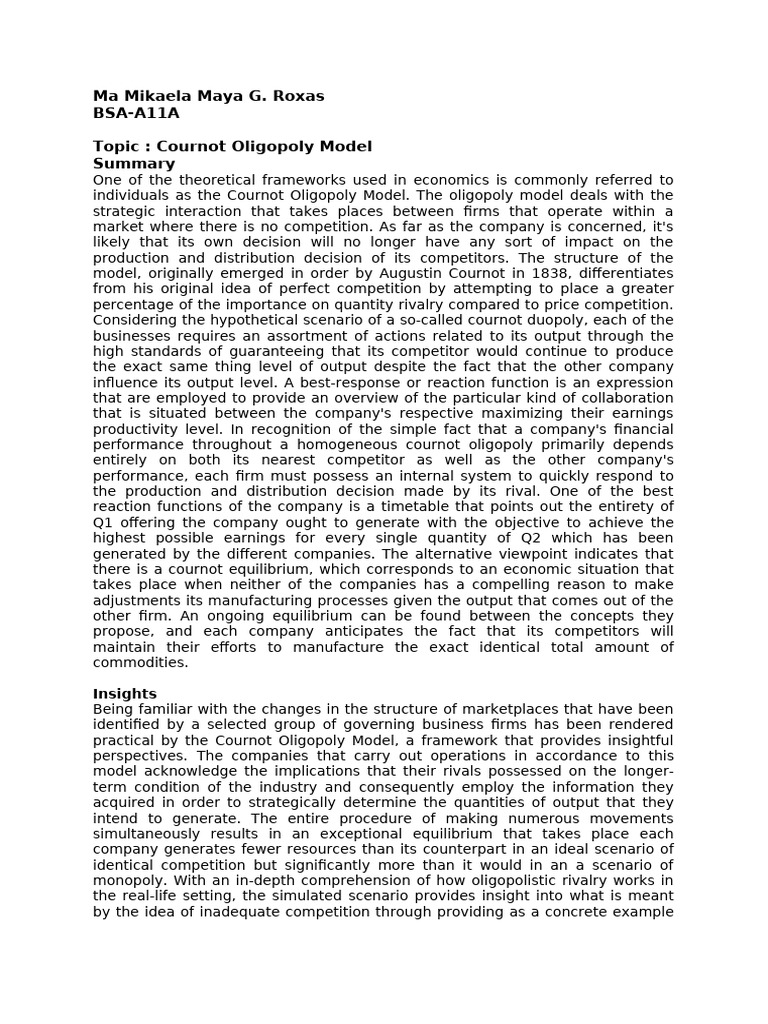 Cournot Oligopoly | PDF