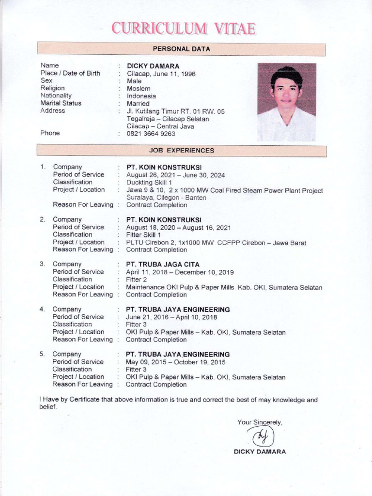 CV dan pengalaman kerja Dicky | PDF