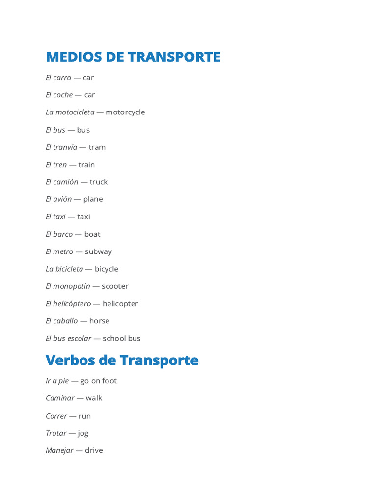 Transporte (IGCSE) spanish worksheet | PDF