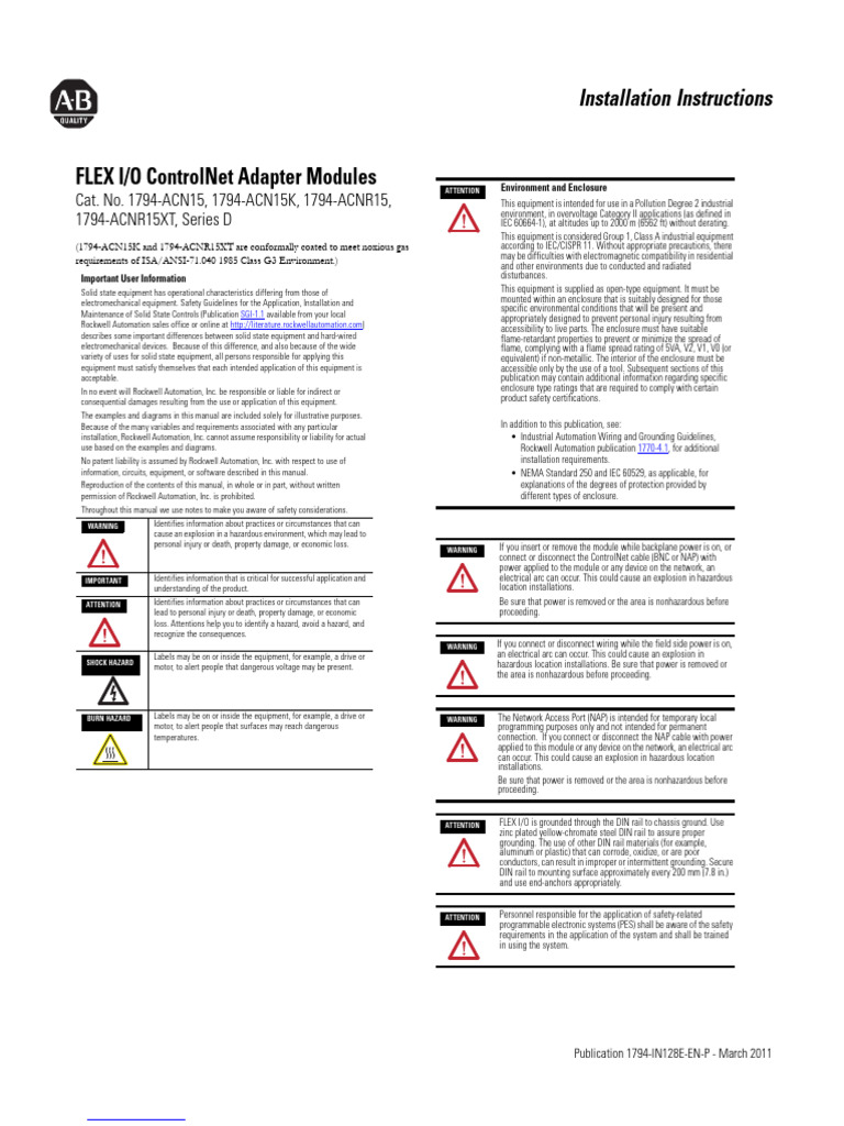 FLEX I/O ControlNet Adapter Guide | PDF | Electrical Wiring ...