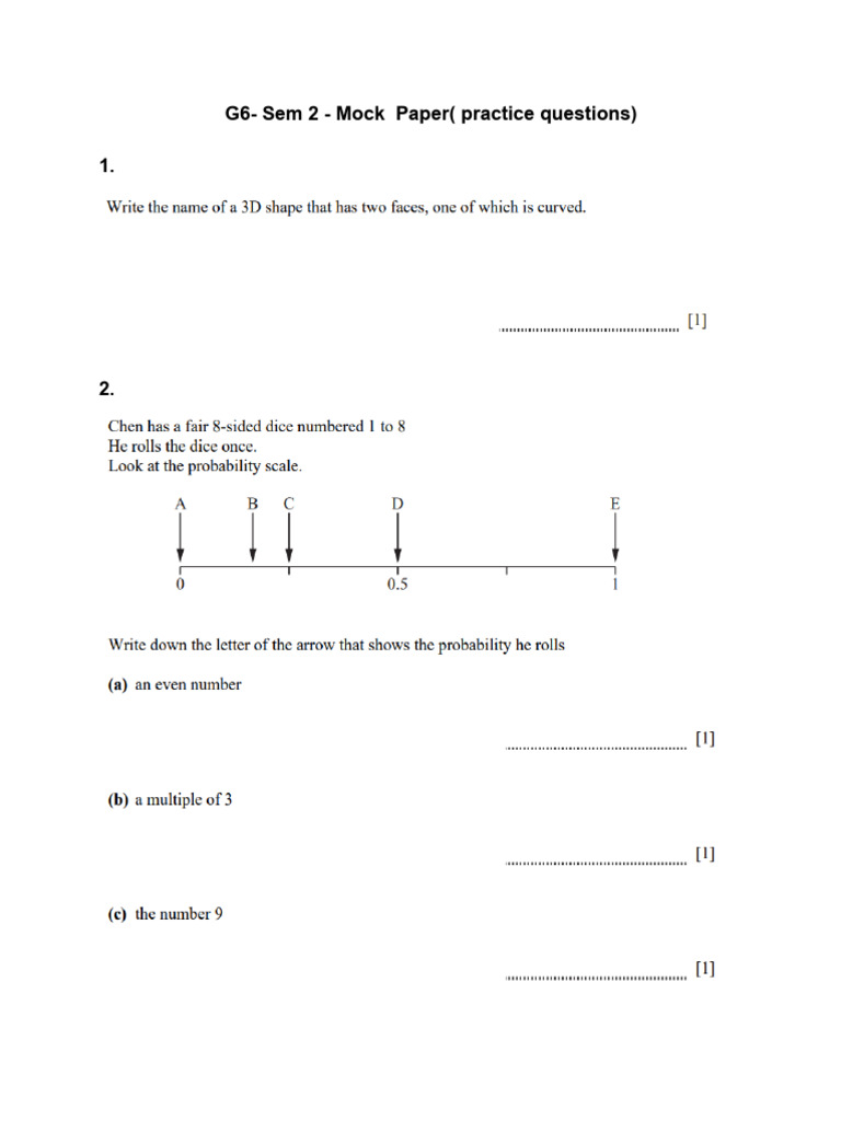 G6 - Sem 2 - Mock Paper (Practice Questions) | PDF