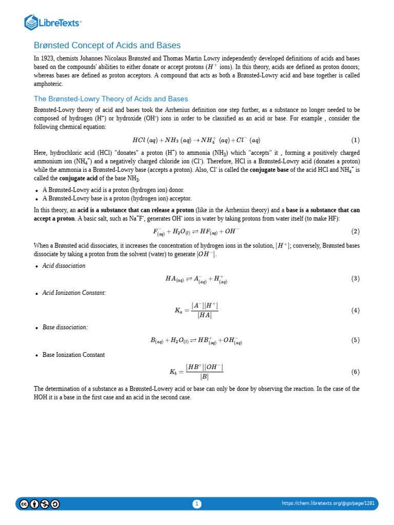 Bronsted Concept of Acids and Bases | PDF