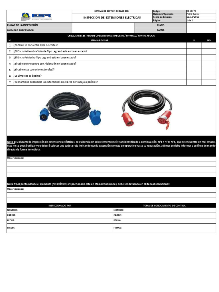 RE-SGI-60 Check List Extensiones Eléctricas ESR | PDF