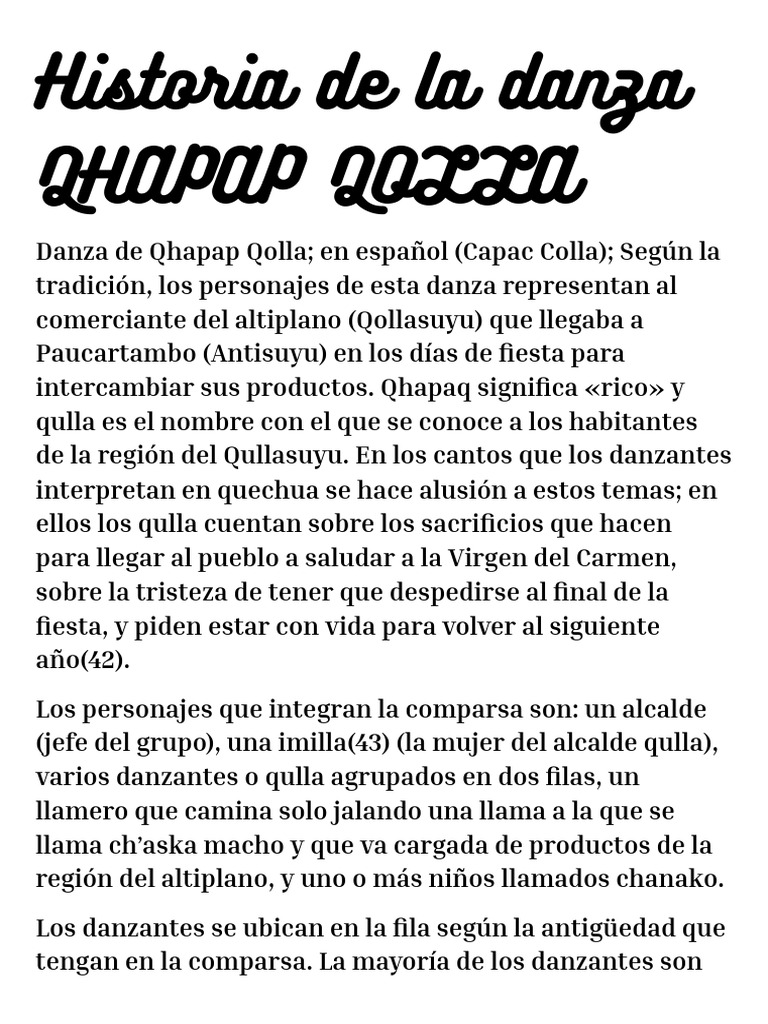 Danza de Qhapap Qolla en Español (Capac Colla) Según La Tradición, Los ...