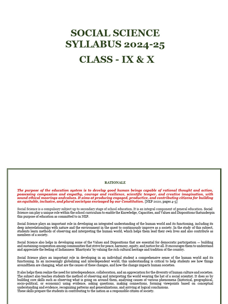 Social Science Syllabus 2024-25 | PDF