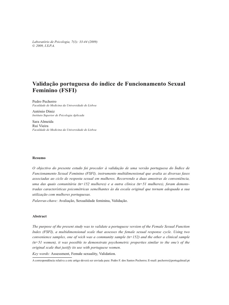 Validação portuguesa do índice de Funcionamento Sexual Feminino (FSFI ...
