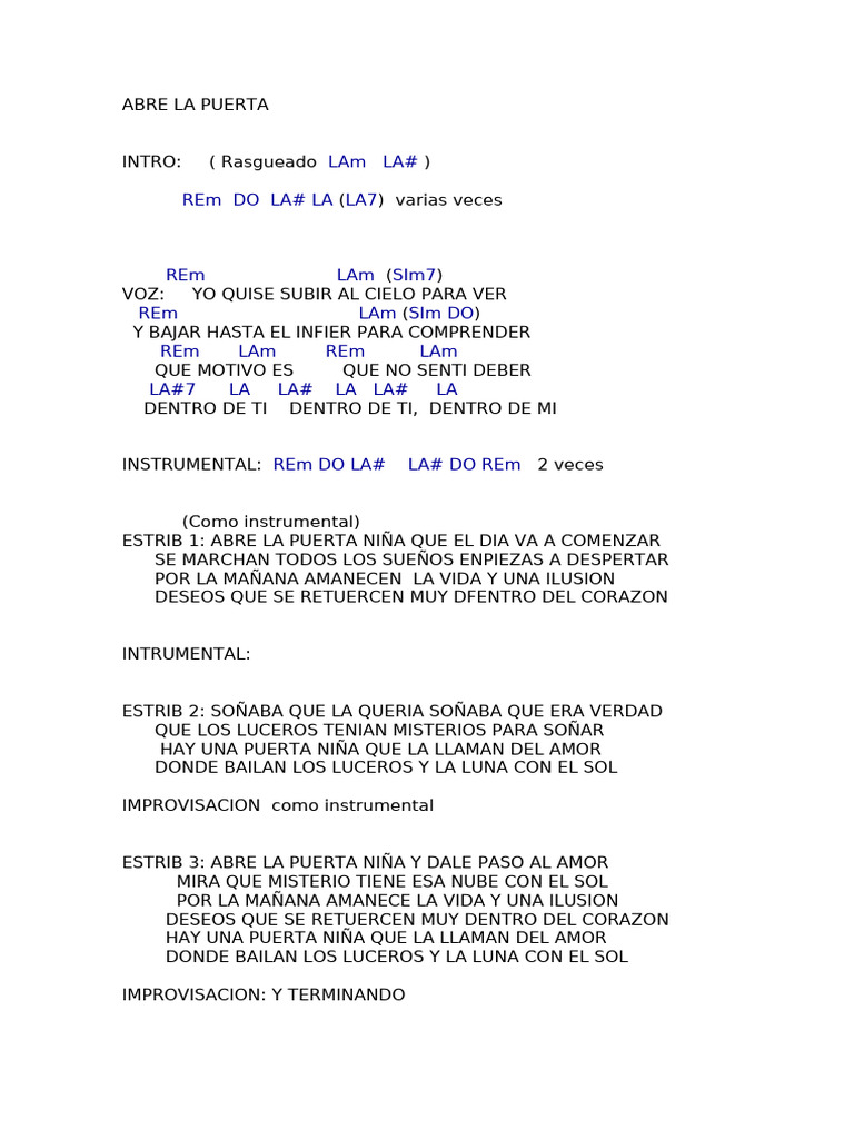 Letra de "Abre la Puerta" - Canción de Amor | PDF