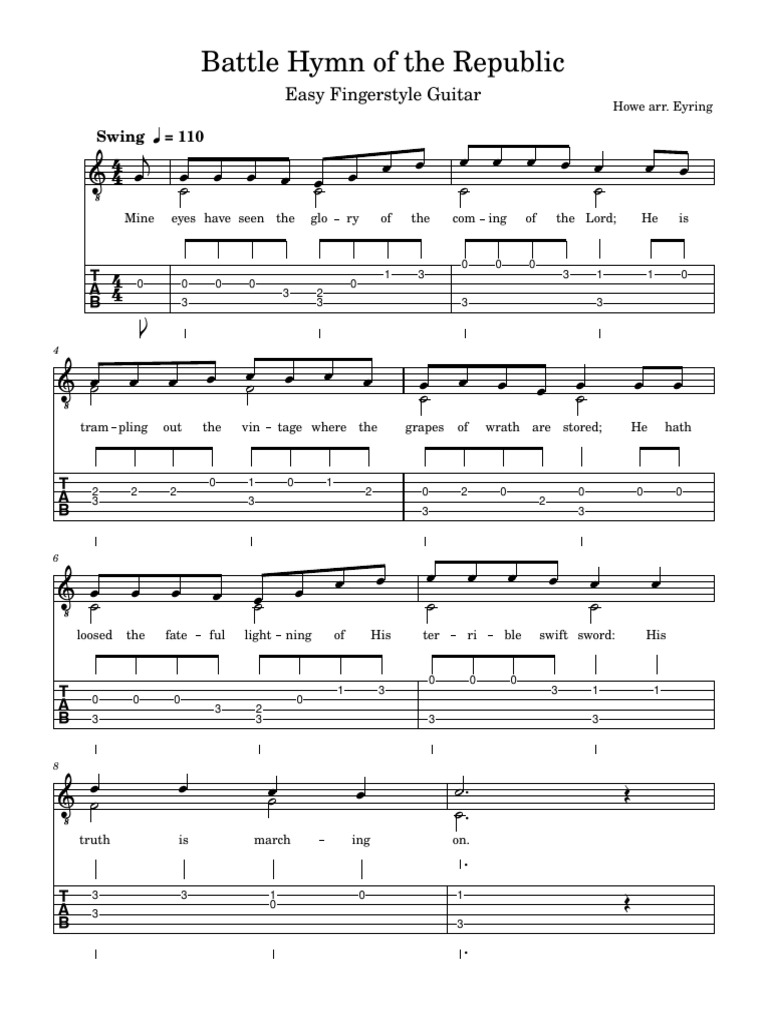 Battle Hymn of The Republic Fingerstyle Guitar | PDF