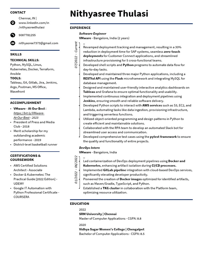 NithyasreeThulasi Resume SDE | PDF