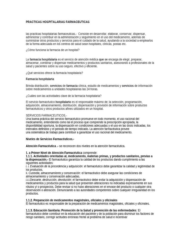 Resumen Practicas Hospitalarias Farmaceuticas | PDF
