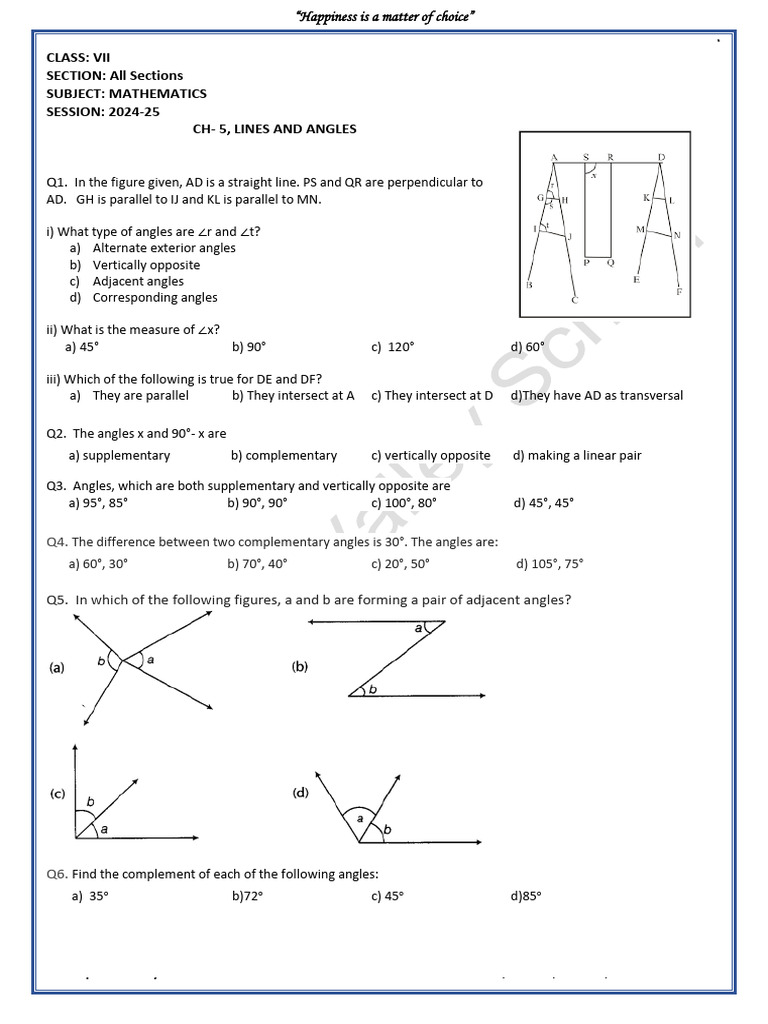 CLASS 7_MATH_CH-Lines and Angles | PDF