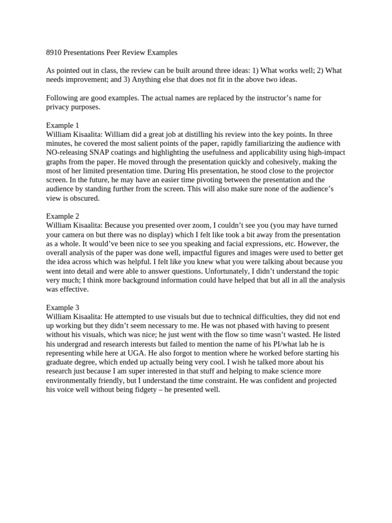 8910 Presentations Peer Review Examples | PDF