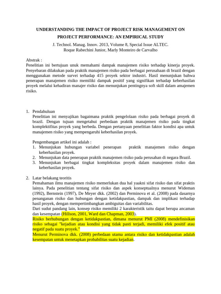Understanding The Impact of Project Risk Management On Project ...
