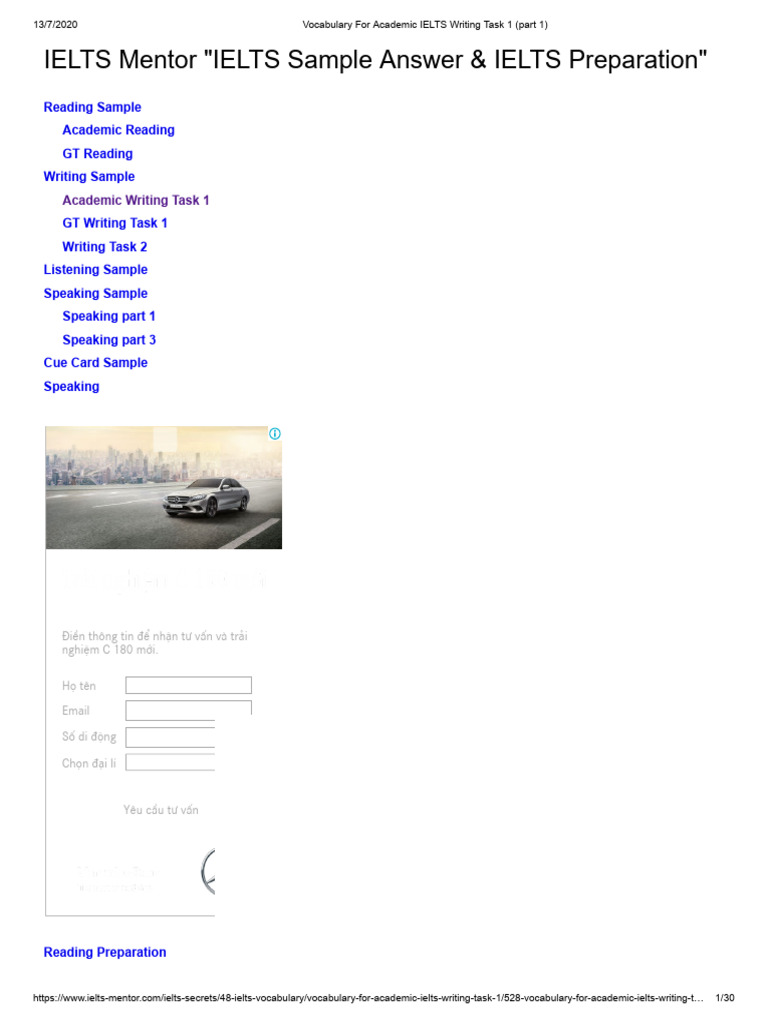 Vocabulary For Academic IELTS Writing Task 1 (Part 1) | PDF