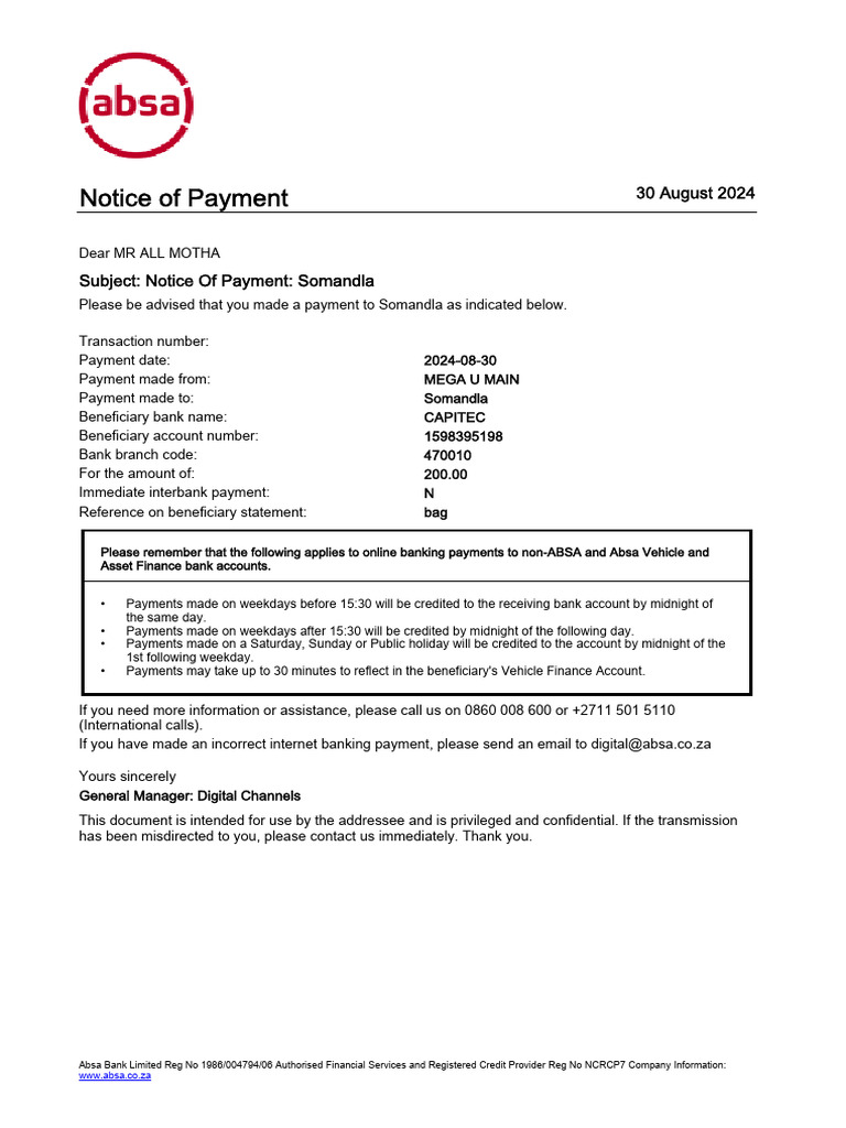 Notice of Payment Single | PDF | Finance & Money Management