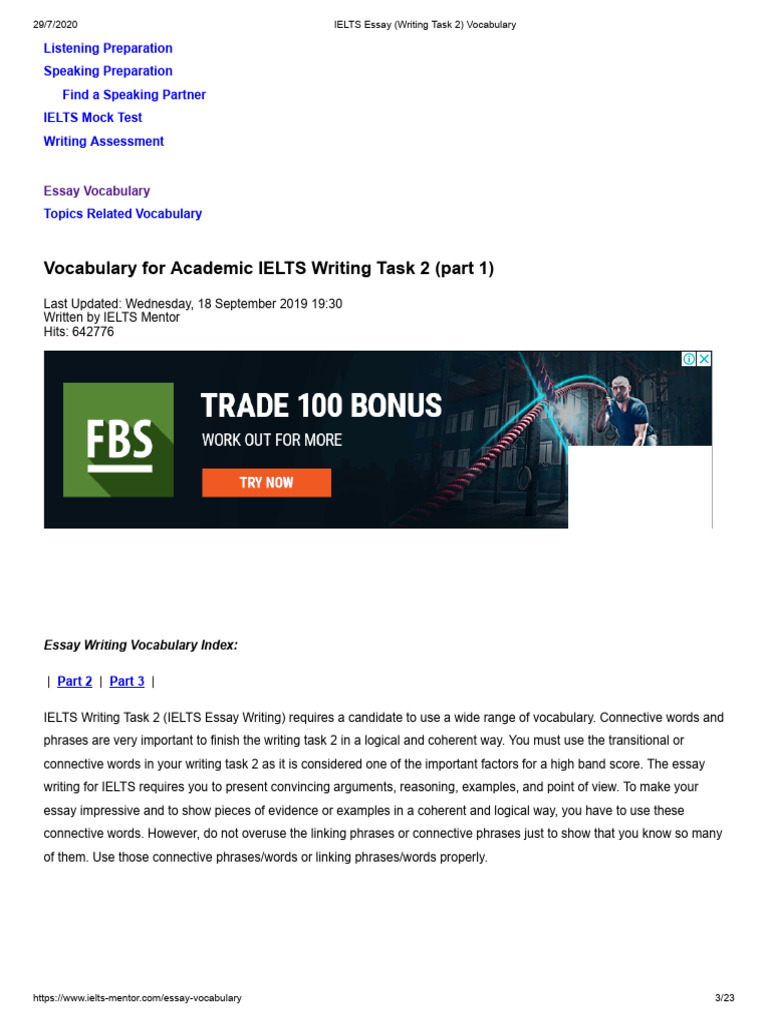 IELTS Essay (Writing Task 2) Vocabulary | PDF