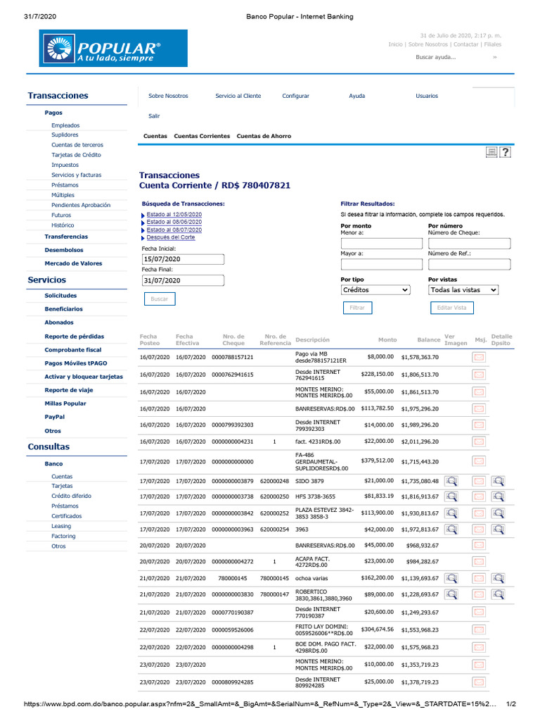 Banco Popular - Internet Banking | PDF
