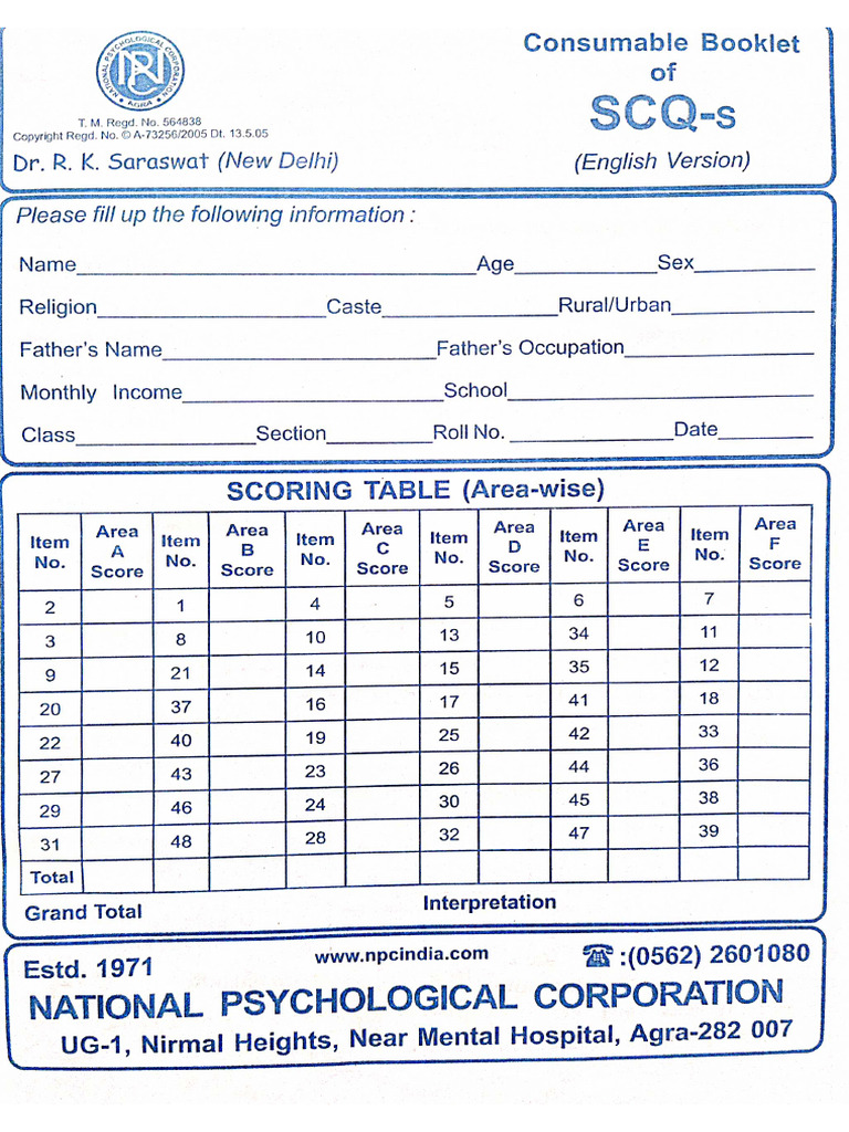 Self Concept Questionnaire | PDF