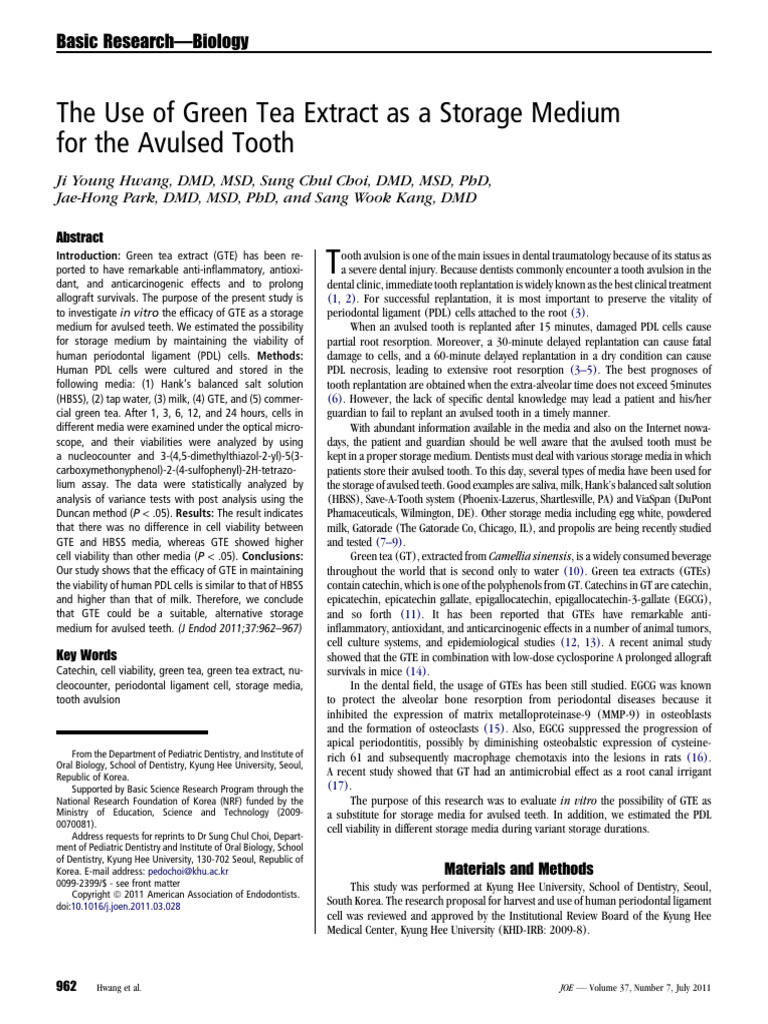 The Use of Green Tea Extract As A Storage Medium For The Avulsed Tooth ...