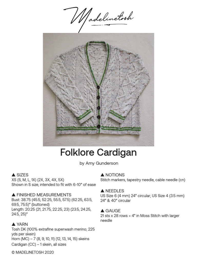 Folklore Cardigan Knitting Pattern | PDF