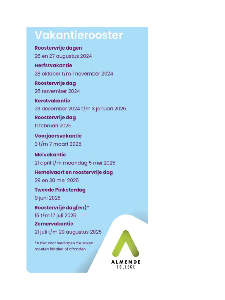 Vakantierooster 2024 2025 | PDF