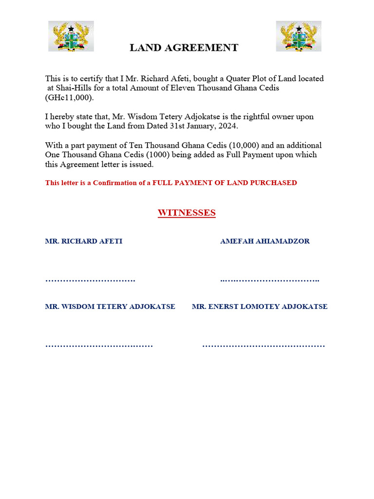 Land Agreement Letter | PDF