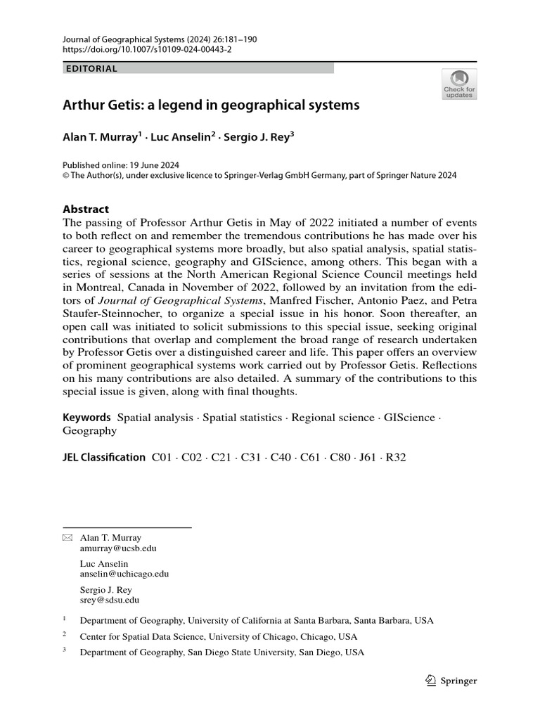 Arthur Getis: A Legend in Geographical Systems: Alan T. Murray Luc ...