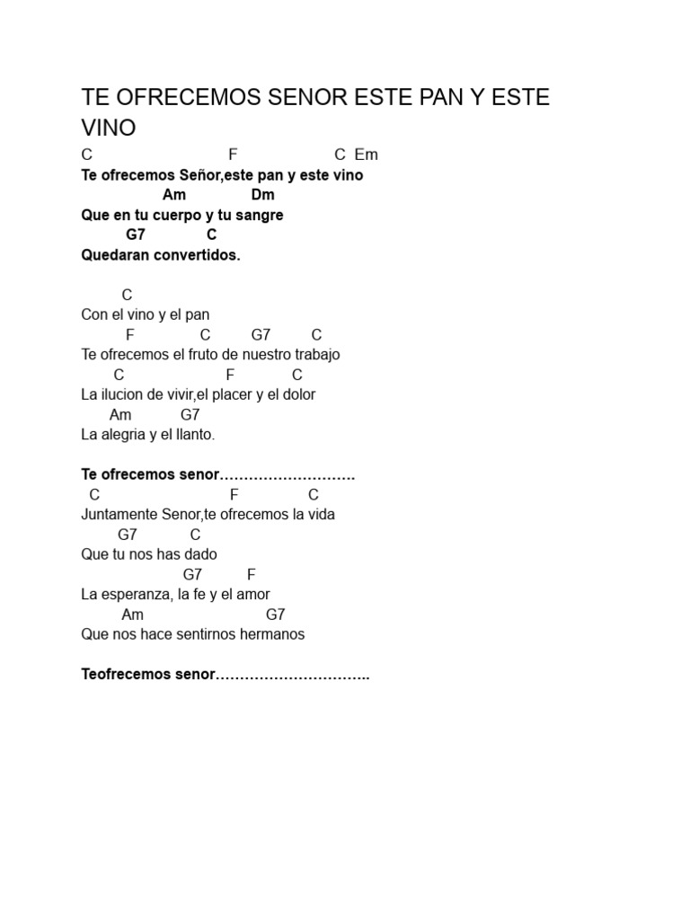 Te Ofrecemos Senor Este Pan y Este Vino | PDF