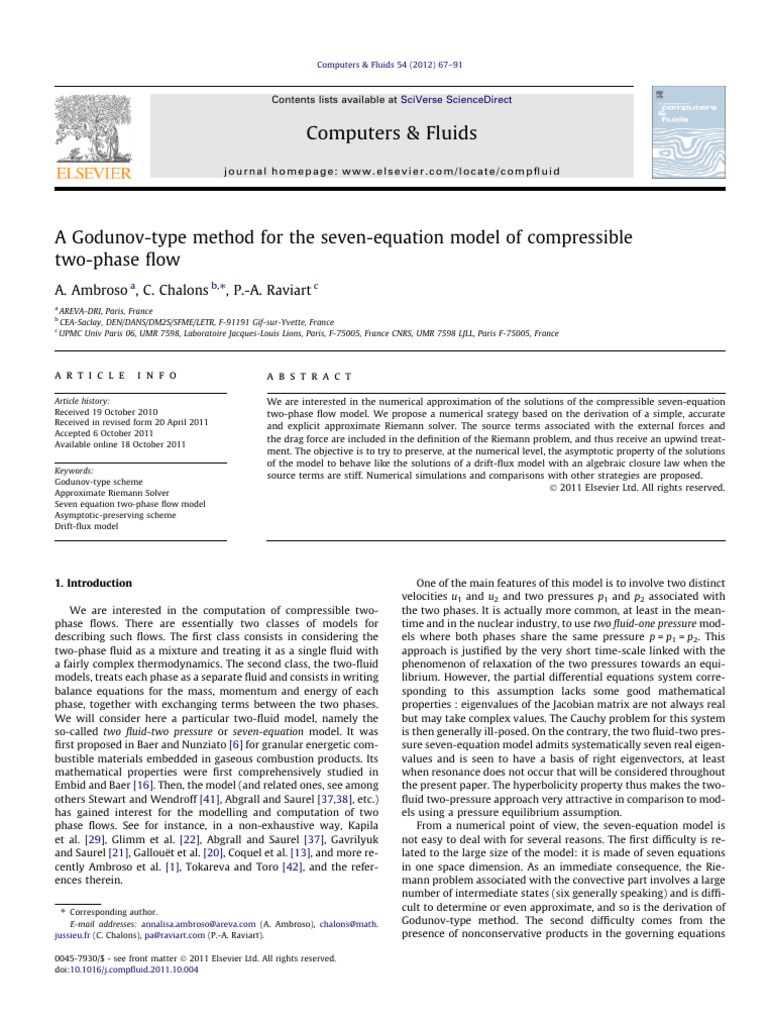 A Godunov-Type Method For The Seven-Equation Model of Compressible Two-Phase Flow | PDF