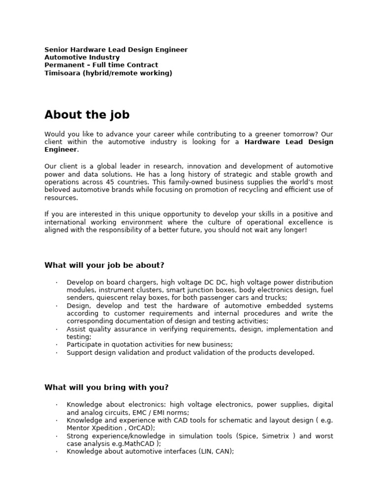 Hardware Design Lead Engineer | PDF | Electronics | Technology ...