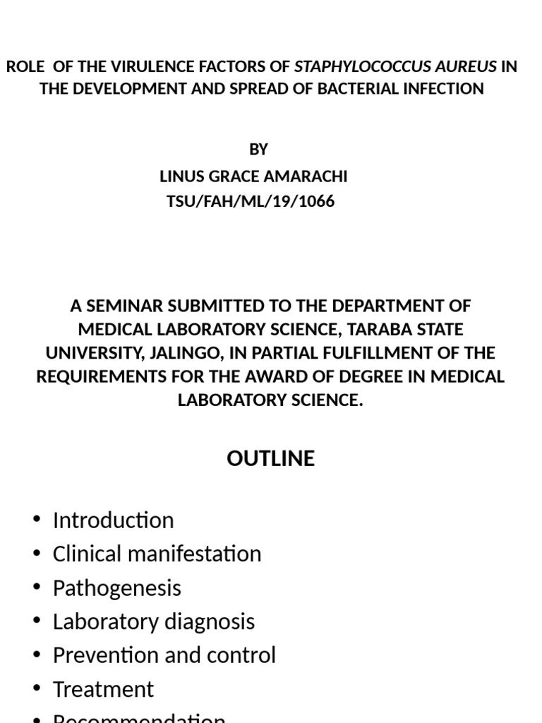 Linus Grace Amarachi Seminar Presentation | PDF | Staphylococcus Aureus | Staphylococcus