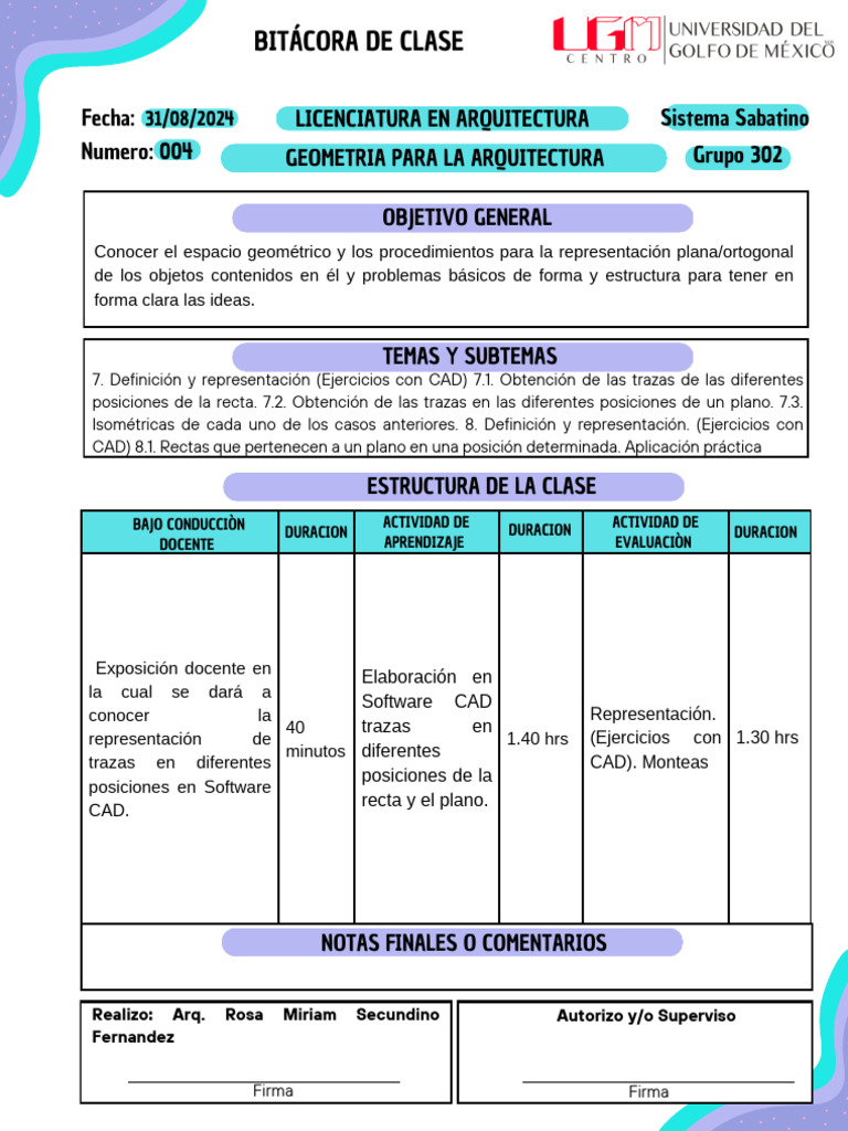 Documento Bitácora de Clase Simple Azul y Lila | PDF