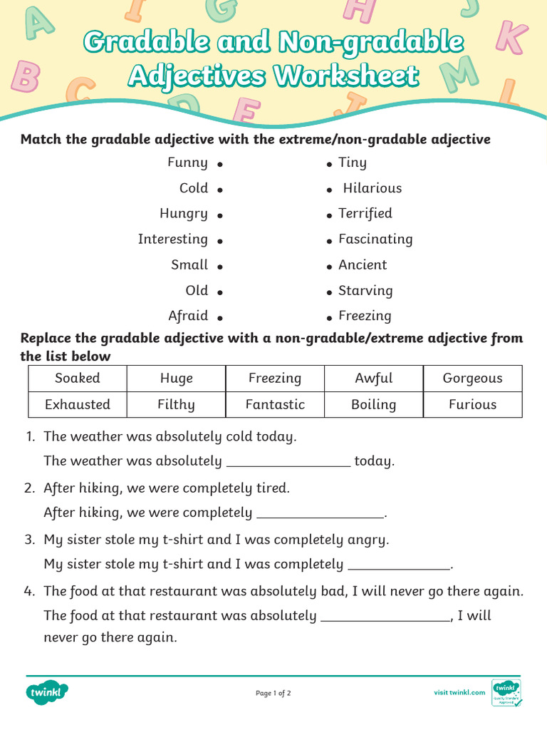 02 Quick Gradabale and Non-Gradable Adjectives Exercise Students | PDF