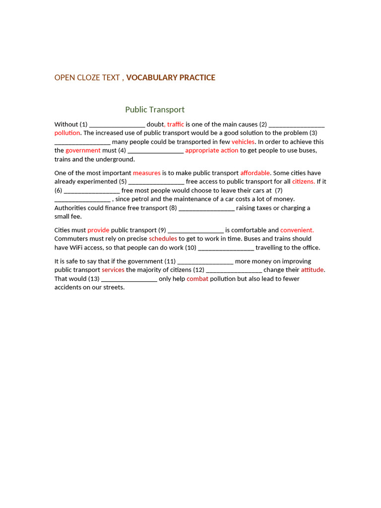 Open Cloze Text Public Transport | PDF
