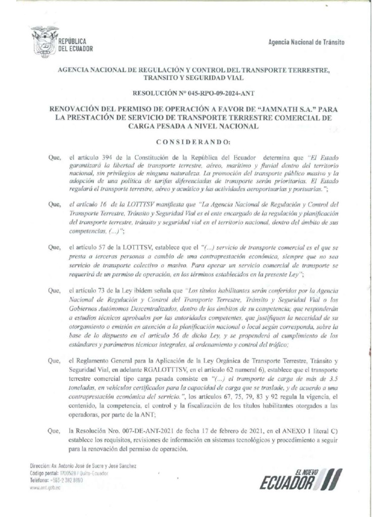 Permiso de Operacion e Incremento de Cupo | PDF