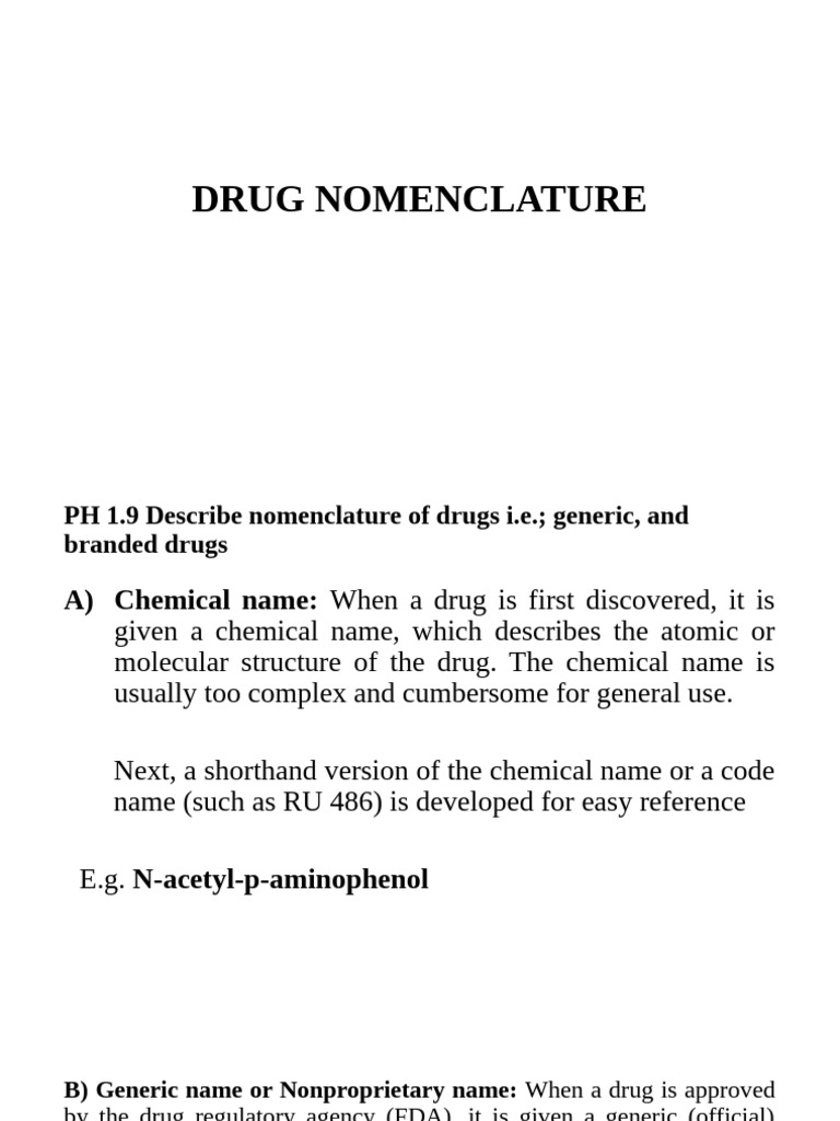 Drug Nomenclature | PDF