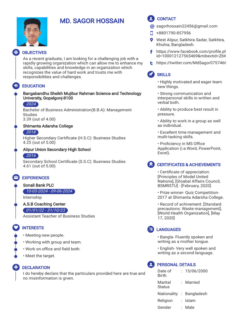 CV of Sagor Hossain | PDF