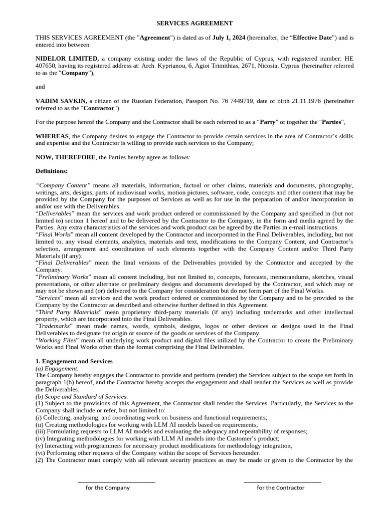 Services Agreement Agreement July 1, 2024 Effective Date: "Company ...