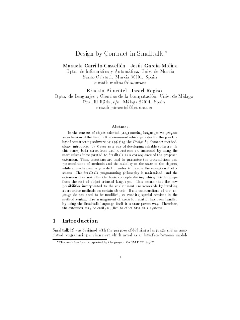 Smalltalk: Design by Contract | PDF | Class (Computer Programming) | Object Oriented Programming