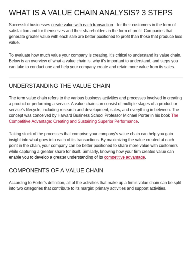 WHAT IS A VALUE CHAIN ANALYSIS HBR Article | PDF