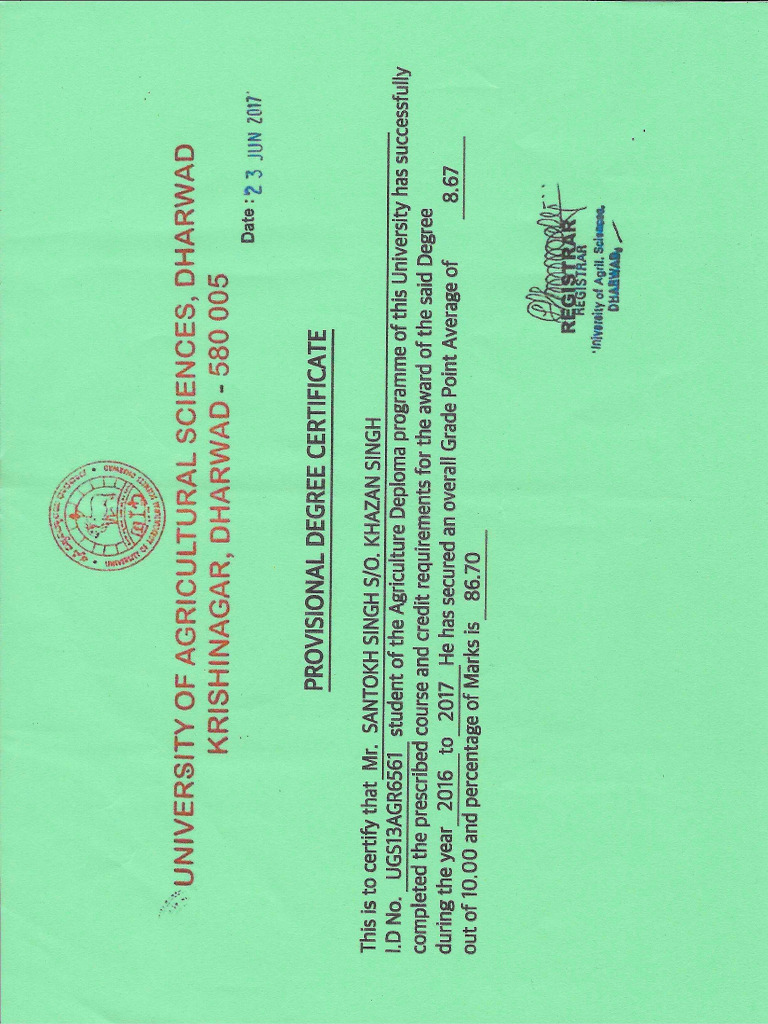 Santokh - Singh Agriculture - Deploma .1 | PDF