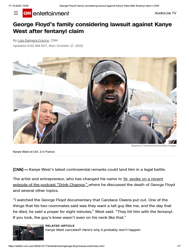 George Floyd's Family Considering Lawsuit Against Kanye West After Fentanyl Claim - CNN | PDF
