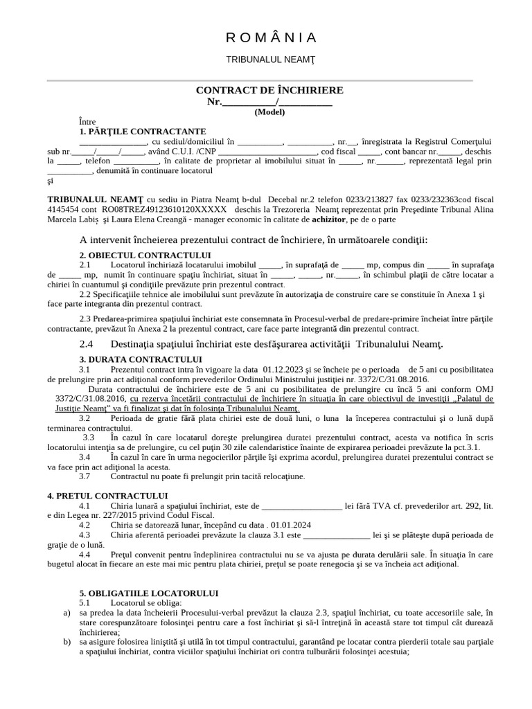 Model de Contract Inchiriere | PDF