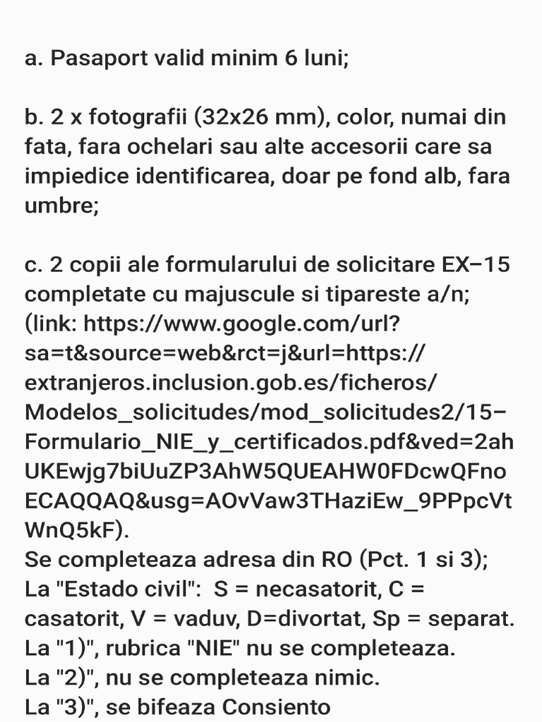 Instructiuni Si Detalii Obtinere NIE | PDF