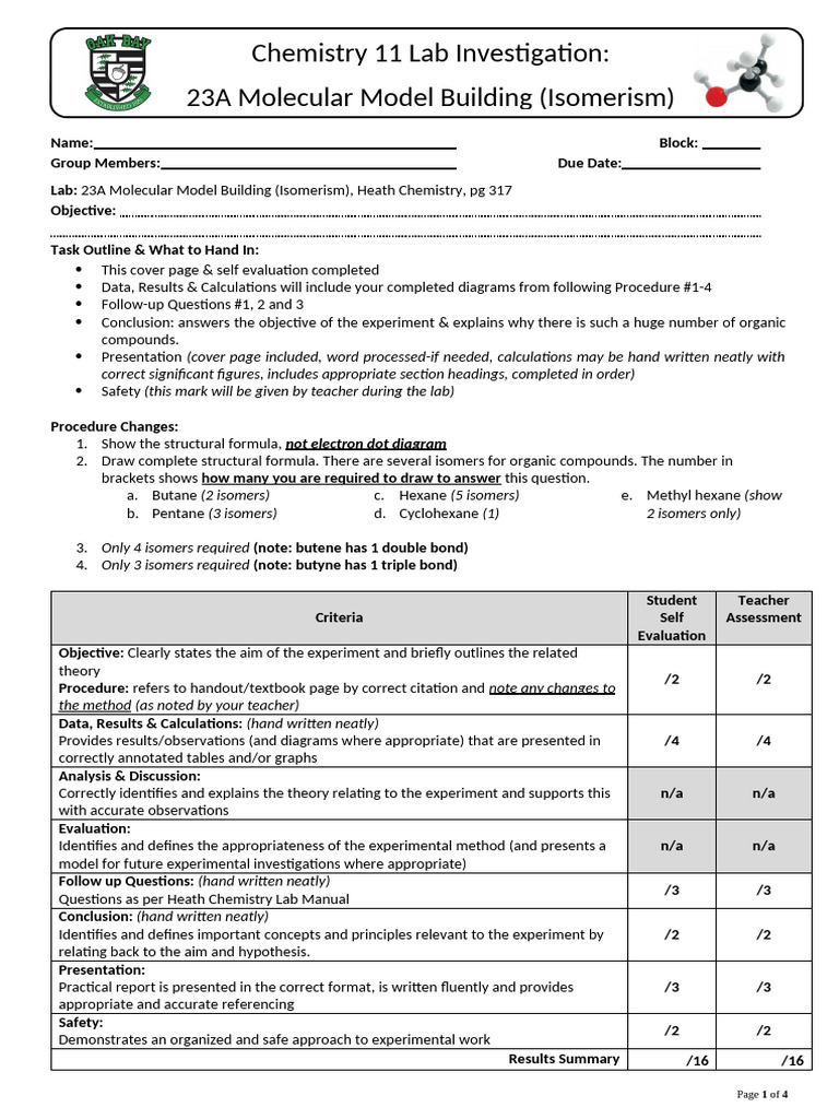 Lab 23a Building Isomer Models | PDF | Isomer | Science & Mathematics