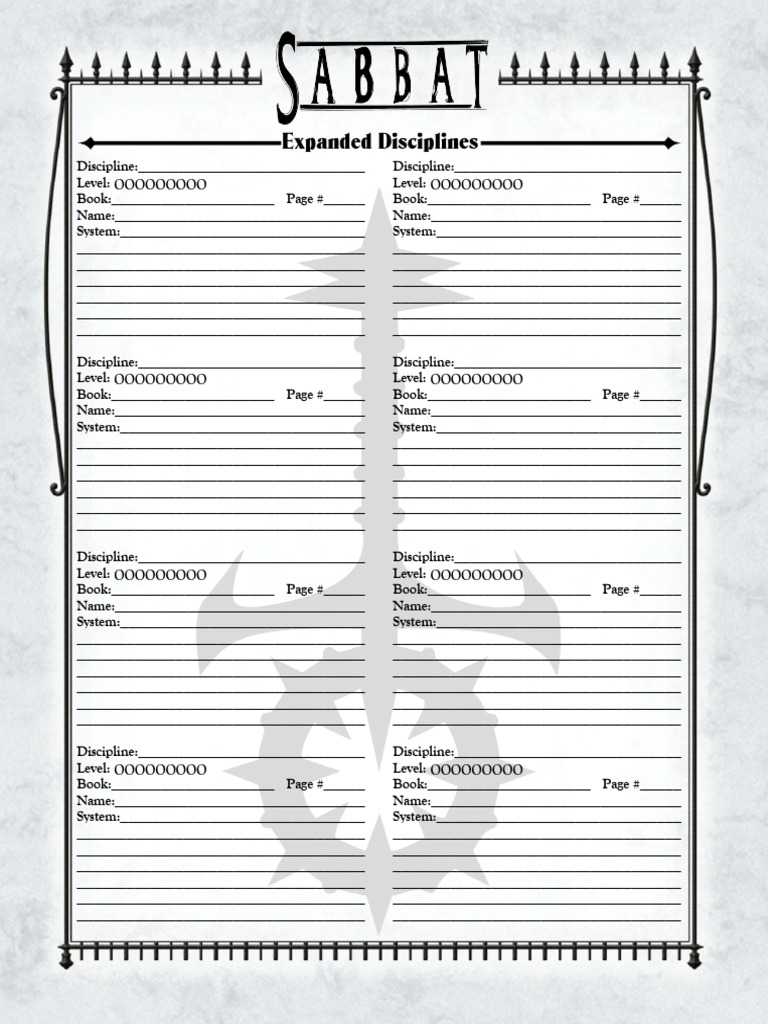 V20 ExpandedDisciplinesSheet Sabbat Interactive | PDF