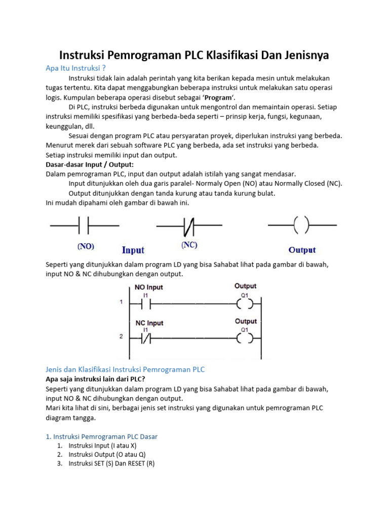 Instruksi Pemrograman PLC Klasifikasi Dan Jenisnya | PDF | Metode ...