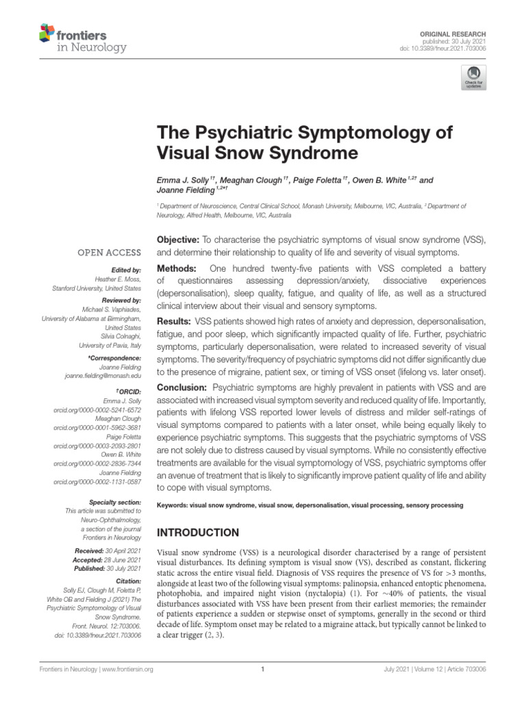 Solly Et Al. - 2021 - The Psychiatric Symptomology of Visual Snow ...