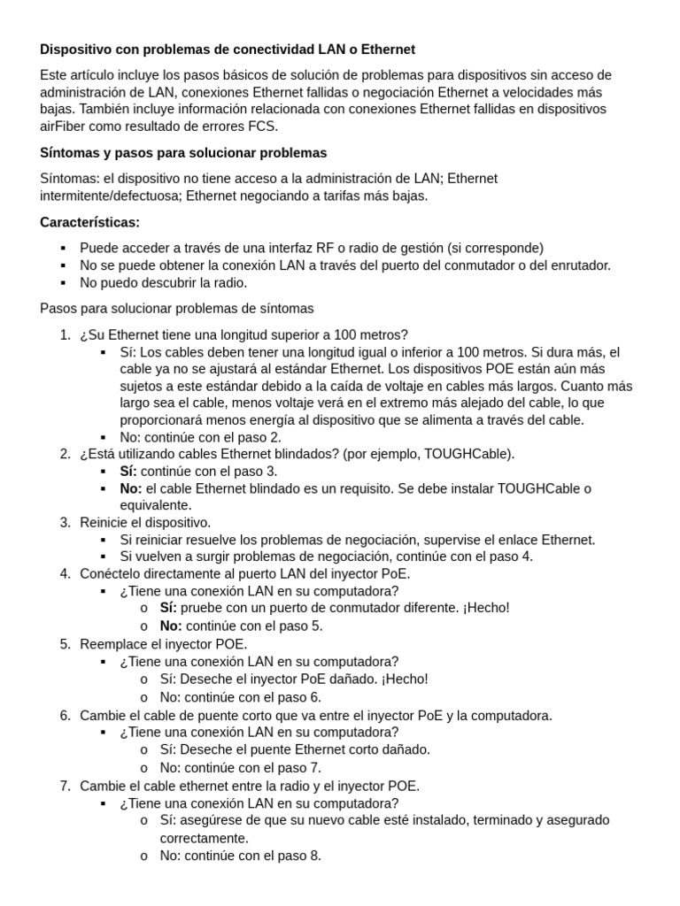 Dispositivo Con Problemas de Conectividad LAN o Ethernet | PDF